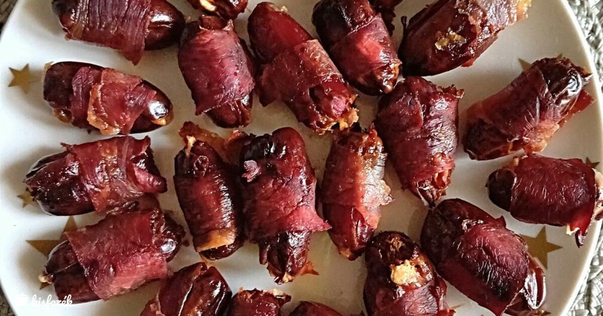 Töltött datolya baconba tekerve recept | Kisfazék
